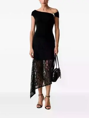 Guess Asymmetric Lace-overlay Skirt - Black
