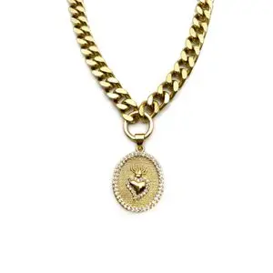 Rachel Nathan Sacred Heart Curb Necklace - Gold