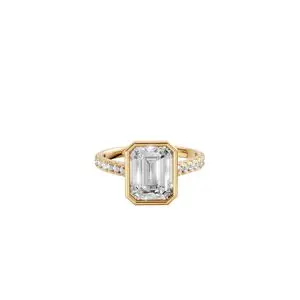 AYA FINE JEWELRY Rhodes Emerald And Round Lab Grown Diamond Bezel Engagement Ring - Yellow