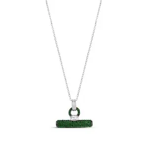 SHYMI Silver / Green Pave T Bar Necklace Green & Silver - Silver/green
