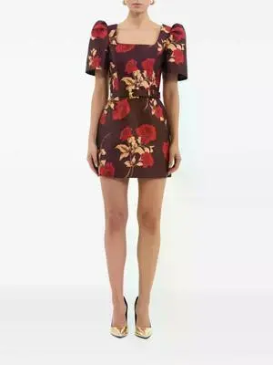 Rebecca Vallance Melora Short Sleeve Mini Dress With Puff Sleeves And Belted Waist In Floral Print