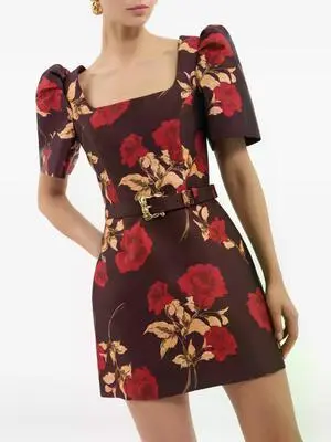 Rebecca Vallance Melora Short Sleeve Mini Dress With Puff Sleeves And Belted Waist In Floral Print