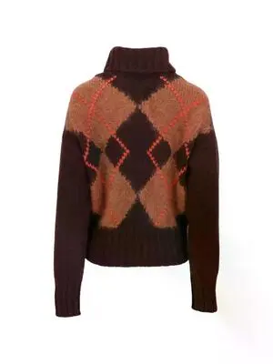 Isaia Argyle Roll-neck Sweater - Brown