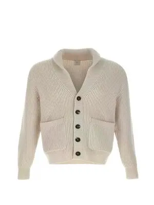 Eleventy Ribbed-knit Shawl-collar Cardigan - Neutrals