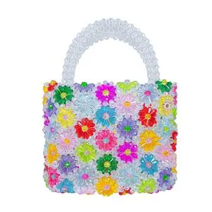 TILLIE BEADS Bright Blooms On Floral Pop Bead Bag - White