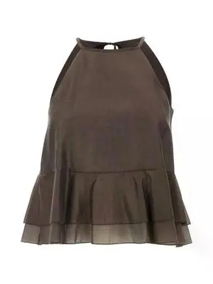 KAOS Ruffled Tie-fastening Top - Brown