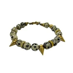 Rachel Nathan Black / White / Gold On Point: Dalmatian Japser Bracelet - Black/white/gold