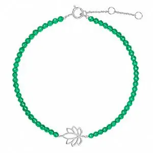 ZOHREH Sterling Silver Lotus Flower Beaded Bracelet With Green Onyx - Green/silver