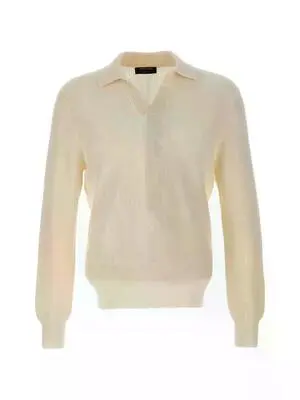 GRAN SASSO Ribbed-knit Virgin Wool Polo-collar Sweater - White