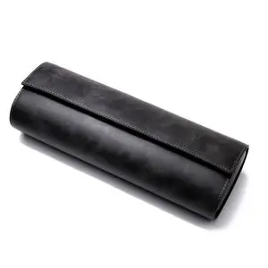 ROARCRAFT Leather Travel Watch Case Coal Quad Watch Roll - Grey