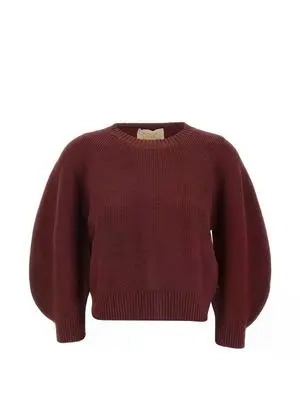 KAOS Ribbed-knit Balloon-sleeved Sweater - Red