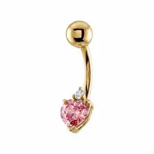 Zahav Jewelry 10k Solid Gold Heart Shaped Cz Belly Ring - Pink