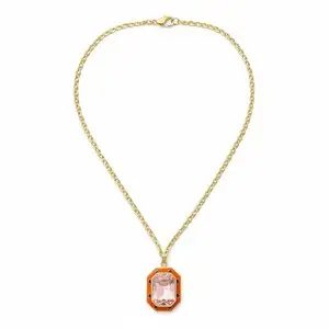 BY VIRGO Gemma Rosa Necklace With Crystal Stone And Enamel Details - Orange/pink/yellow