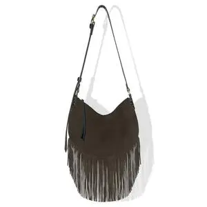 KIM FOLEY Suede Fringe Shoulder Bag - Brown/black