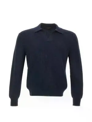 GRAN SASSO Ribbed-knit Virgin-wool Polo Shirt - Blue