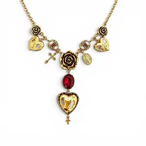 VSTYLE Ruby Rose Charm Necklace - Gold