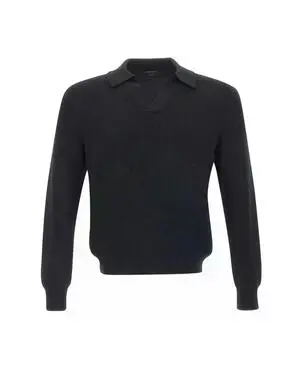 GRAN SASSO Ribbed-knit Virgin-wool Polo Shirt - Black