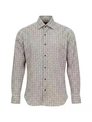 Isaia Check-pattern Long-sleeve Shirt - Neutrals