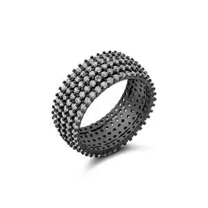 SHYMI Pave Cigar Ring Rhodium With White Stones - Black