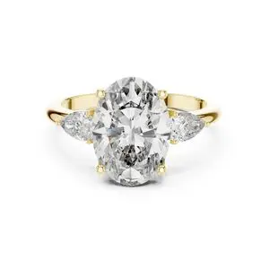AYA FINE JEWELRY 3.10 Ctw Oval Lab Diamond Three Stone Engagement Ring In 14k Gold Pear Side Stone Solitaire Bridal Ring - Yellow
