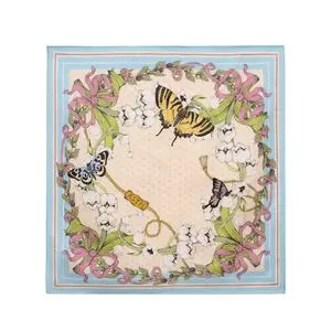 ASYII Neutrals / Bloom Corner Hand-rolled Silk Twill Square With Double-face Printed - Blue