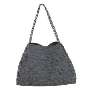 N'ONAT Hand Crochet Tote Bag With Metal Chain Detailing - Grey