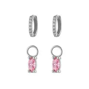 OUTOFOFFICE Charm Silver Huggies Set - Pink