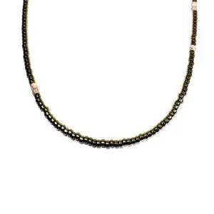 Rachel Nathan Neutrals Mini Beaded: Pyrite & Rhodochrosite Necklace - Gold
