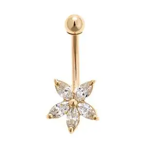 Zahav Jewelry 14k Solid Yellow Flower Cz Belly Ring - Gold