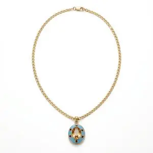 BY VIRGO Gemma Blu Enamel Oval Pendant Necklace - Blue/yellow