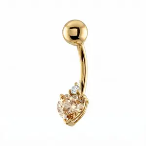 Zahav Jewelry 10k Solid Heart Shaped Champagne Cz Belly Ring - Gold
