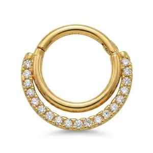 Zahav Jewelry 14k Yellow Pavé Cubic Zirconia Clicker Hoop - Gold
