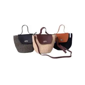 YUMI WEAVES Black / Brown Mini Abaca Cross Over Bag - Black/brown