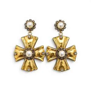 VSTYLE Baroque Pearl Cross Earrings - Gold