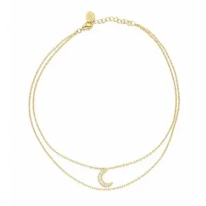Argento Vivo Double Chain & Moon Anklet - Gold