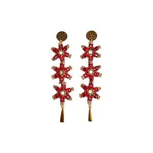 ILIANA ARRAZOLA Red / Gold Waterfall Blossom Three Flowers Earrings, Red - Red/gold