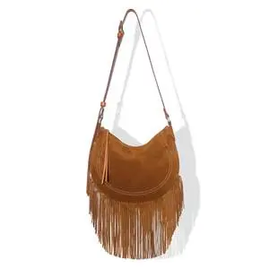 KIM FOLEY Suede Fringe Shoulder Bag - Brown