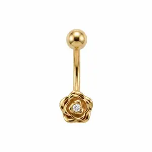 Zahav Jewelry 10k Solid Cz Flower Shaped Belly Ring - Gold
