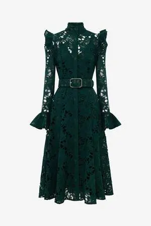 LEO LIN Aliyah Lace Butterfly Sleeve Midi Dress - Emerald