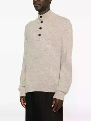Eric Bompard Beige High Neck Button Detailed Long Sleeve Sweater