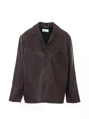 Saint Laurent Button-up Leather Jacket - Brown