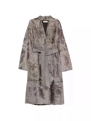 LISKA Long-sleeve Belted Coat - Grey