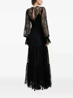 Luisa Spagnoli Floral Lace Maxi Dress With Puff Sleeves