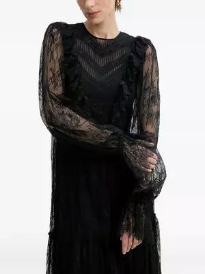Luisa Spagnoli Floral Lace Maxi Dress With Puff Sleeves