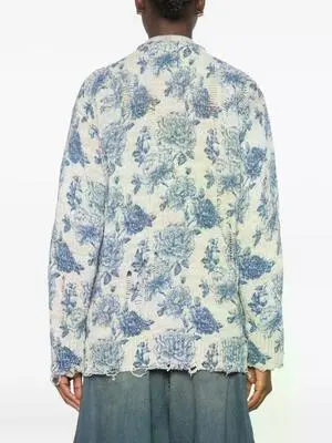 R13 Floral-print Distressed Cardigan