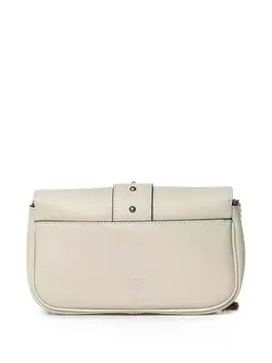 Pinko Love Bag Pocket Small Leather Shoulder Bag With Jewel Buckle - Neutrals