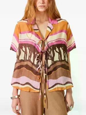 Alix Of Bohemia Abstract Print Tie-front Shirt - Brown
