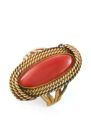 LB EXCLUSIVE 14k Yellow Oval Coral Cabochon Ring
