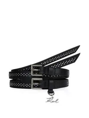 Karl Lagerfeld K/signature Rhinestone Double Belt - Black
