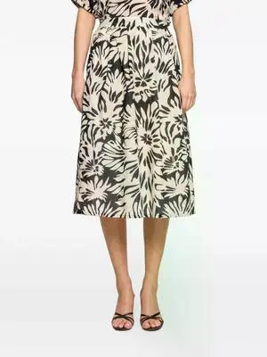 VERA MONT Floral-print Pleated Midi Skirt - Neutrals